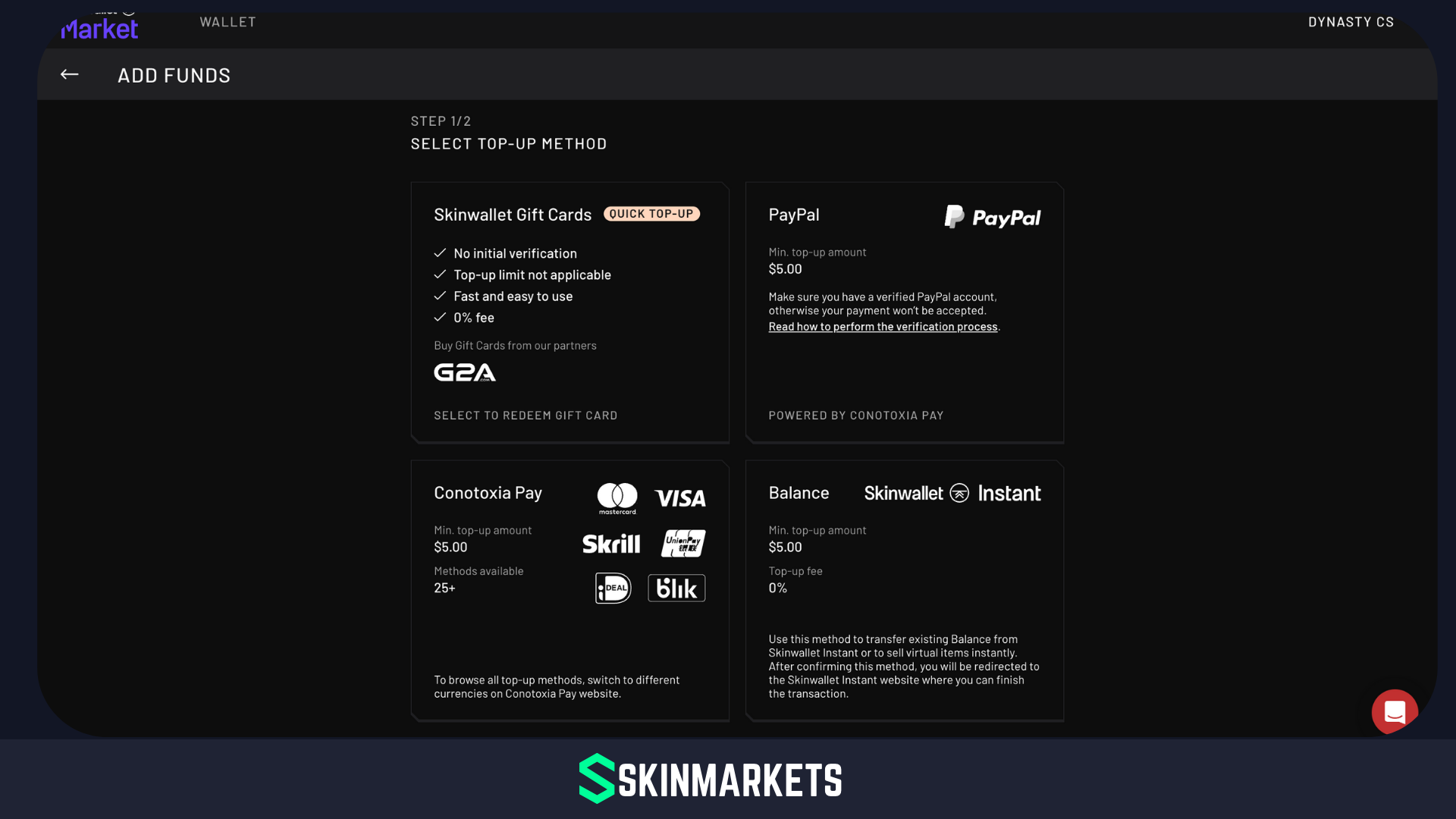 Payment & Withdrawal Methods SkinWallet - skinmarkets.com