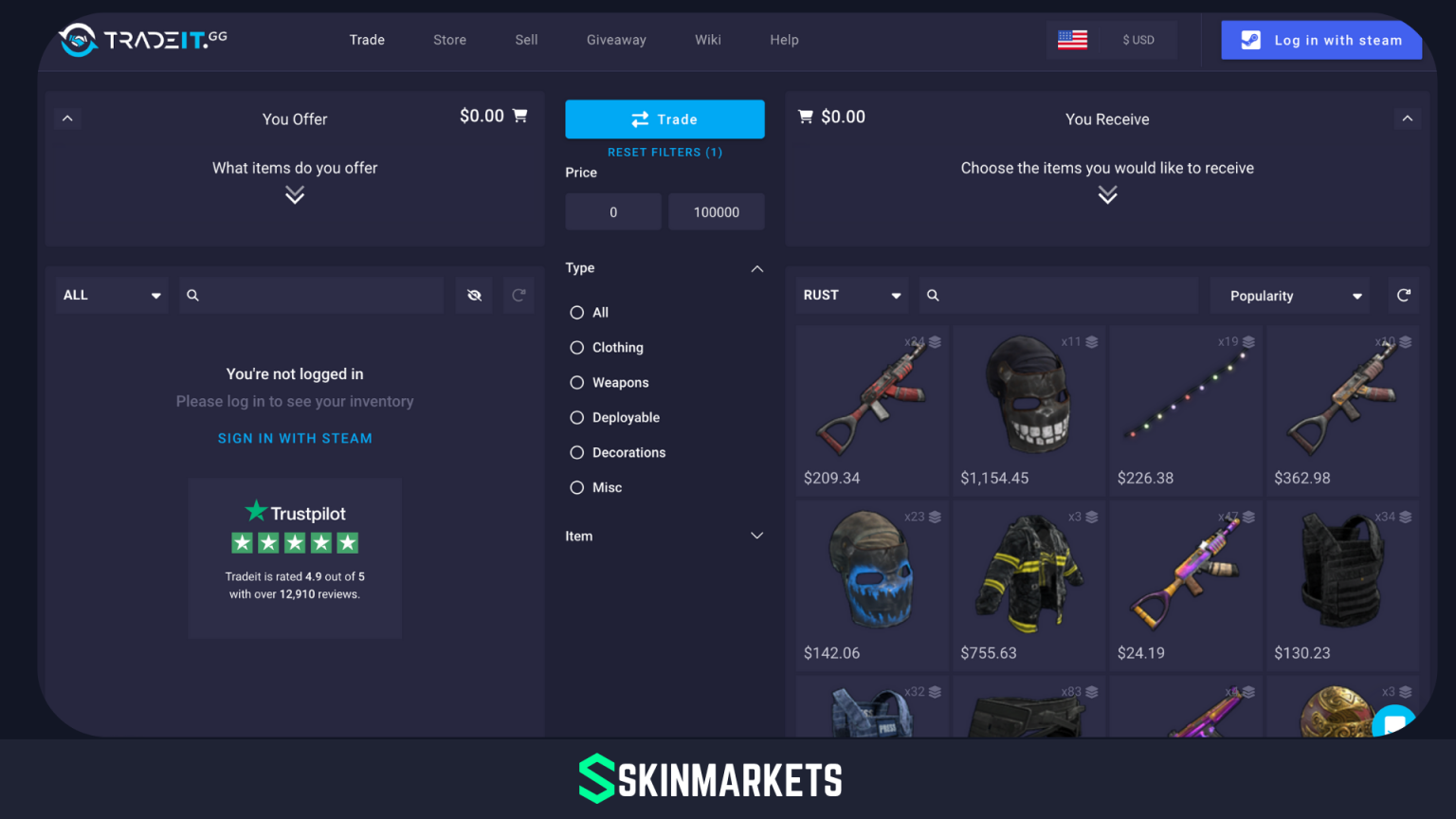 Best Rust Trading Sites 2023 | SkinMarkets.com